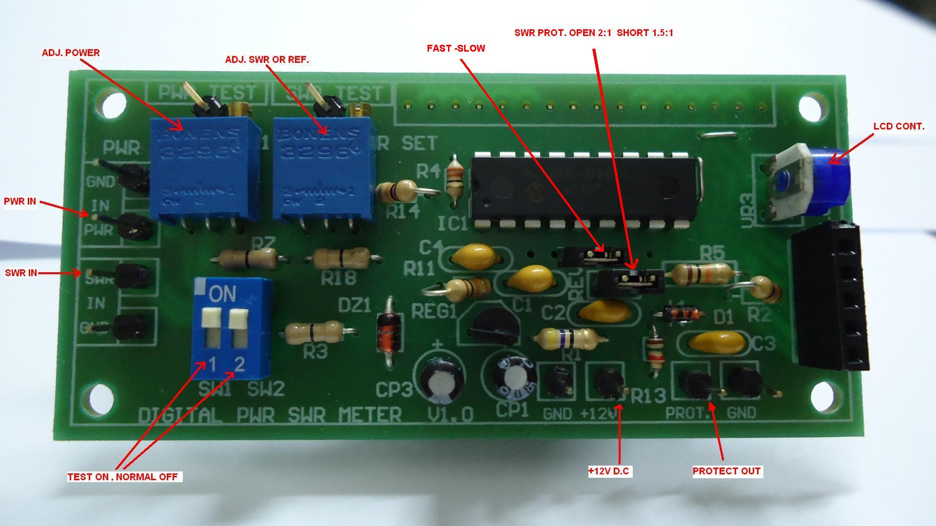DIGITAL LCD 2x16 BLUE INDICATOR with SWR PROTECTION for 3Kw POWER SWR ...